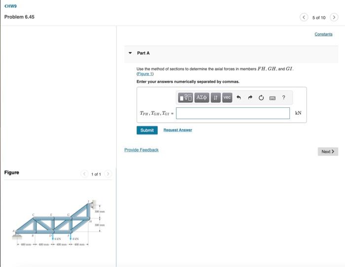 Solved Use the method of sections bo determine the axial | Chegg.com