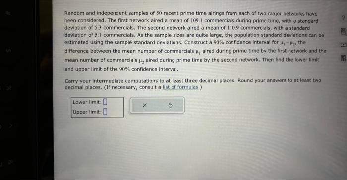 Solved Random and independent samples of 50 recent prime | Chegg.com