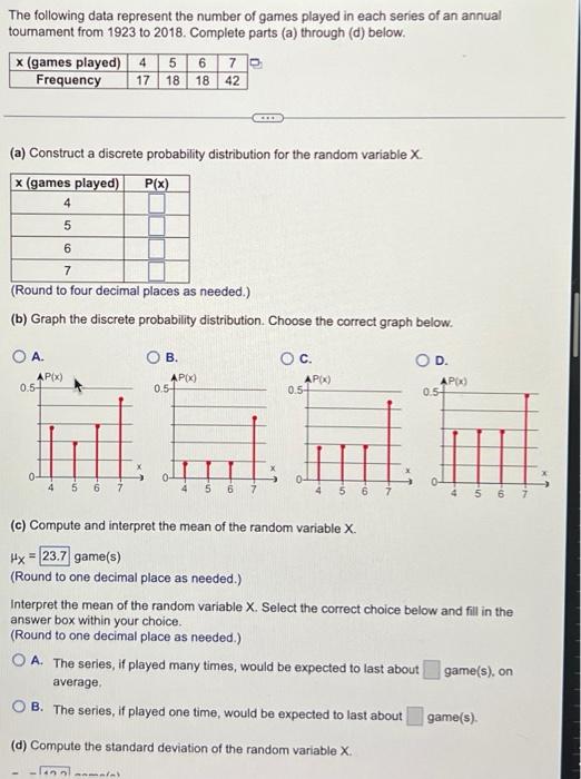 Solved The following data represent the number of games | Chegg.com