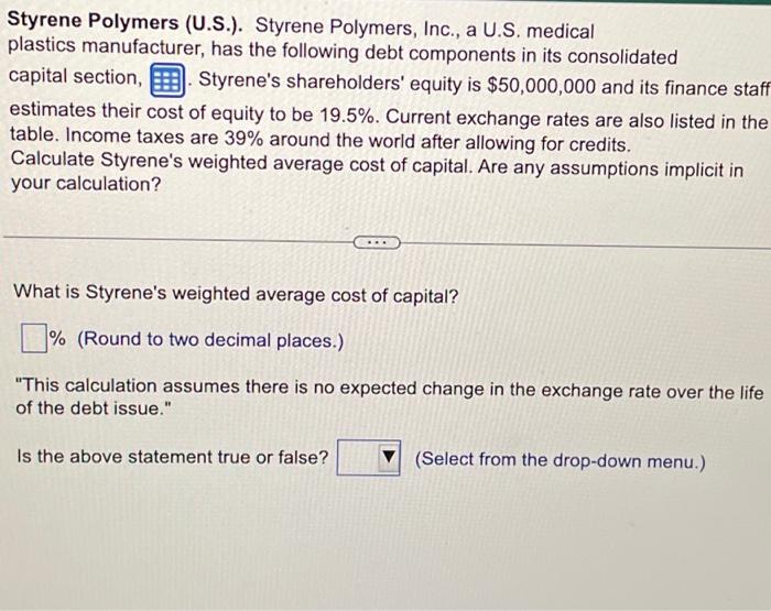 Solved Styrene Polymers (U.S.). Styrene Polymers, Inc., a | Chegg.com