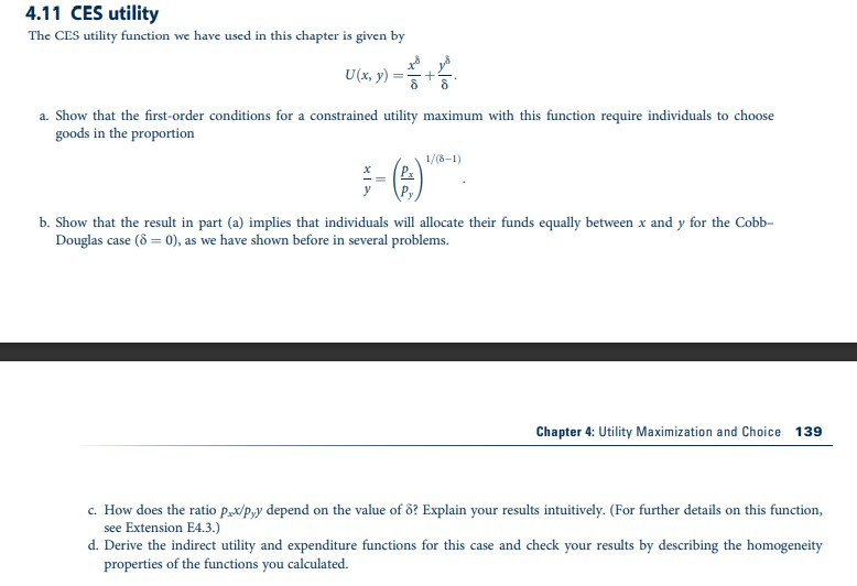 Solved 4 11 Ces Utility The Ces Utility Function We Have
