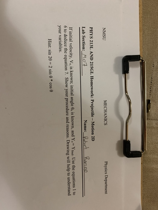 Solved NMSU MECHANICS Physics Department PHYS 213L AND 215GL | Chegg.com