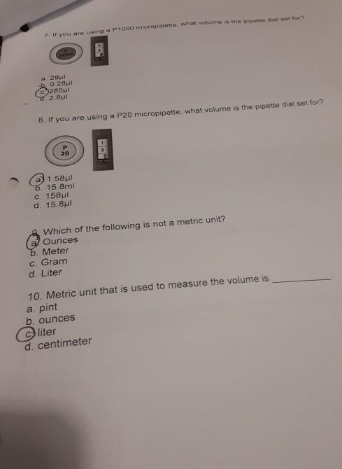 Solved 7. If you are using a P1000 micropipette, what volume | Chegg.com