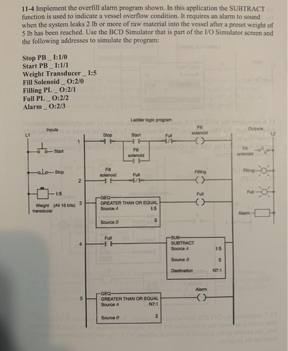 11-4 Implement the overfill alarm program shown. In | Chegg.com