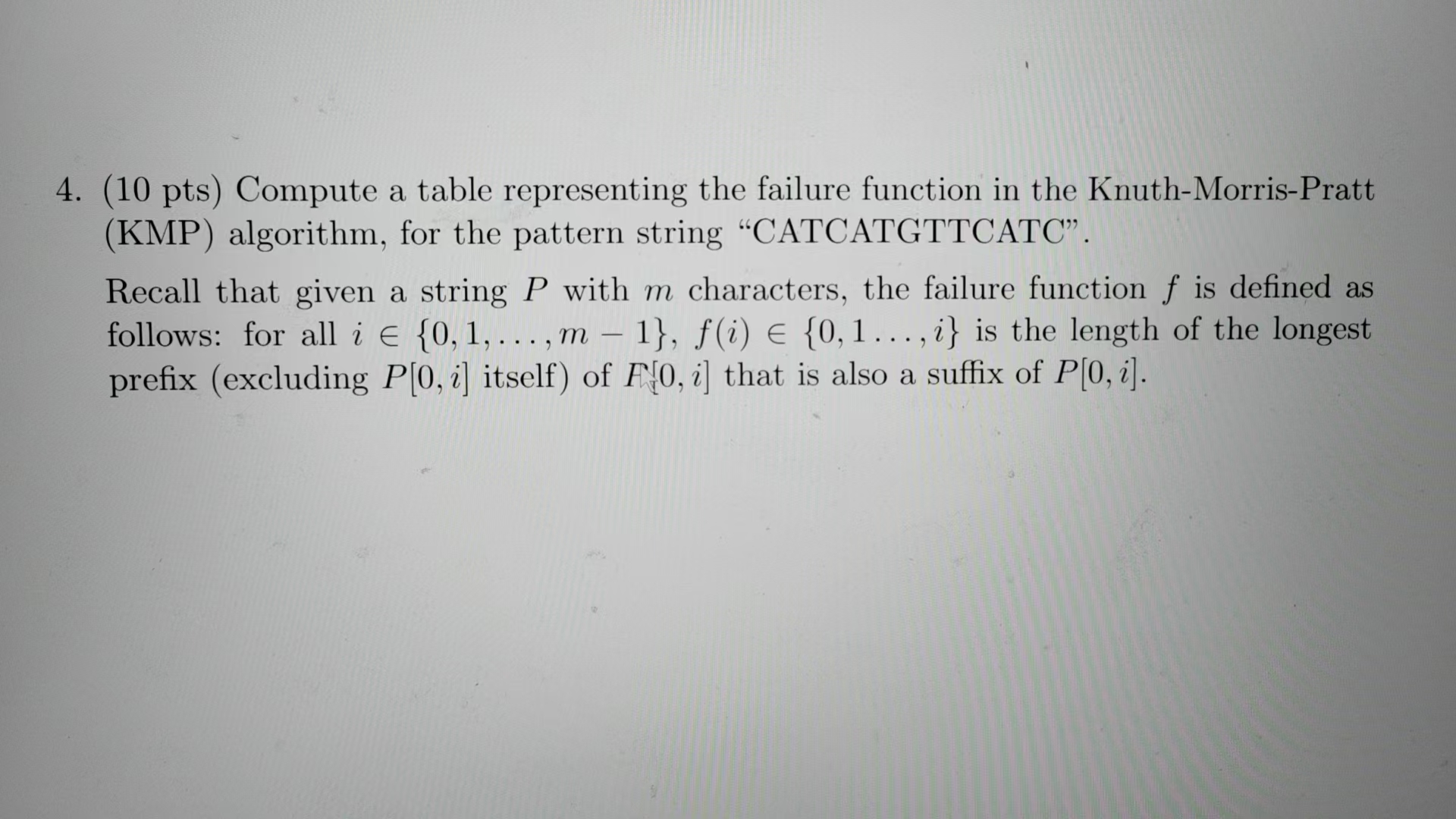 Solved (10 pts) ﻿Compute a table representing the failure | Chegg.com