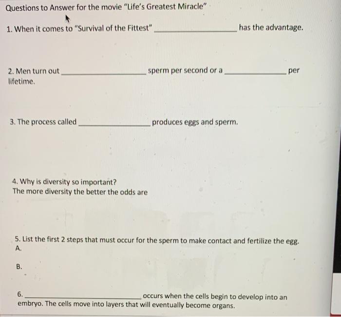 Solved Questions to Answer for the movie "Life's Greatest | Chegg.com