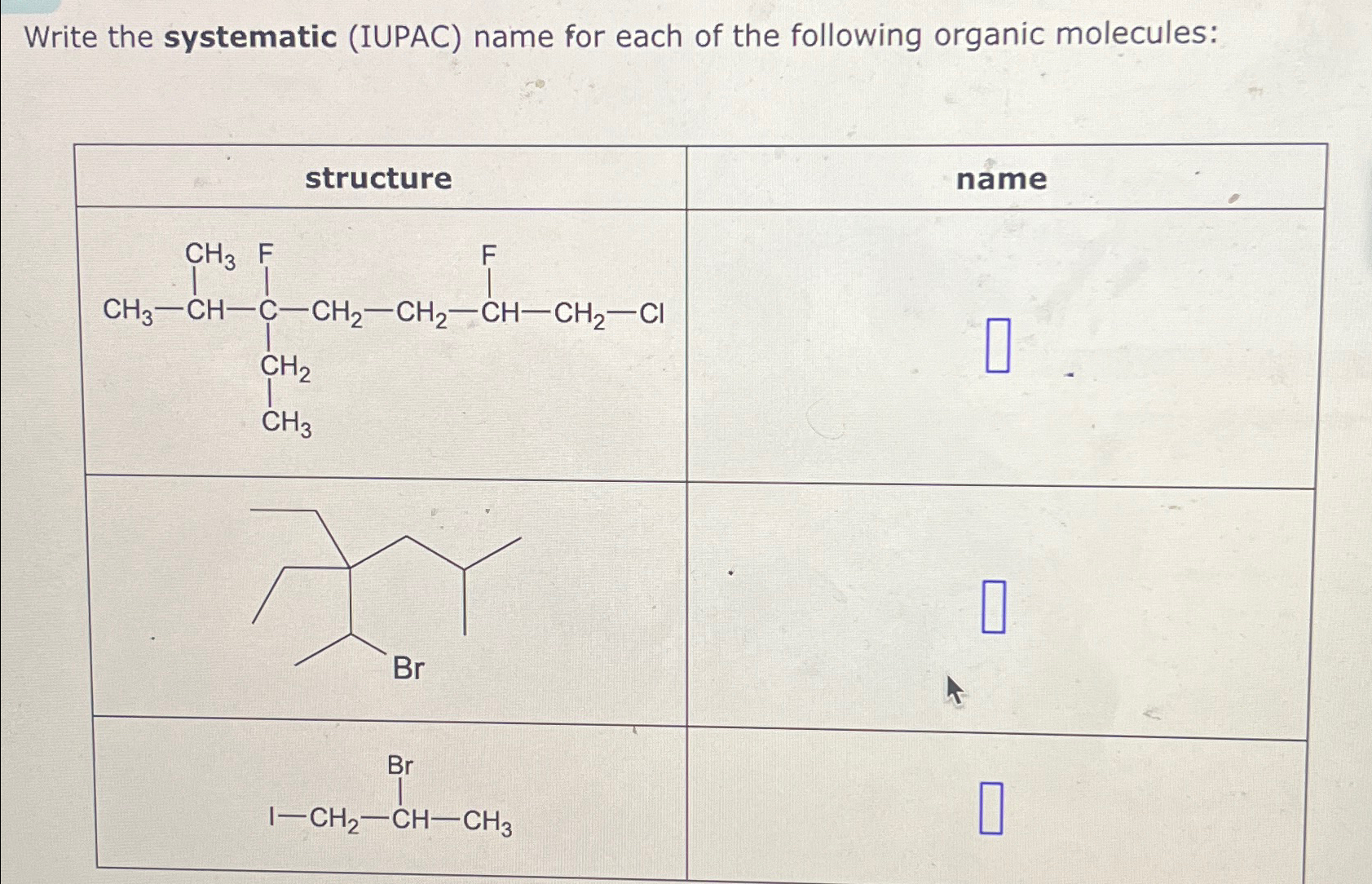 Solved Write the systematic (IUPAC) ﻿name for each of the | Chegg.com