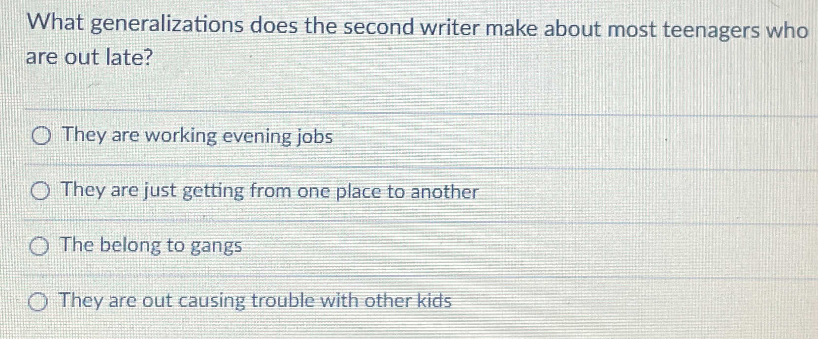 Solved What generalizations does the second writer make | Chegg.com