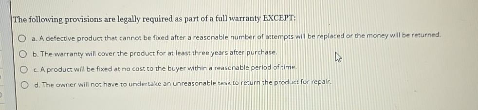 Solved The following provisions are legally required as part | Chegg.com