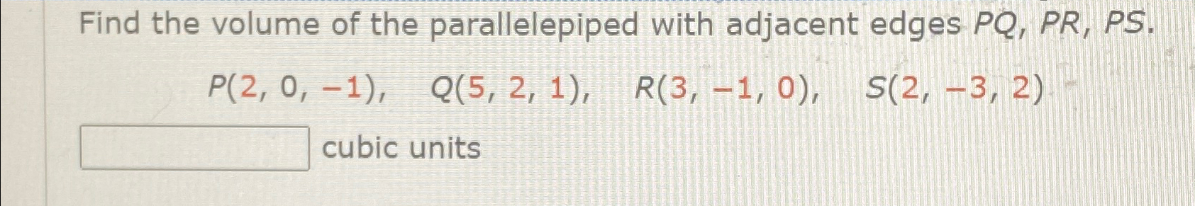 Solved Find the volume of the parallelepiped with adjacent | Chegg.com