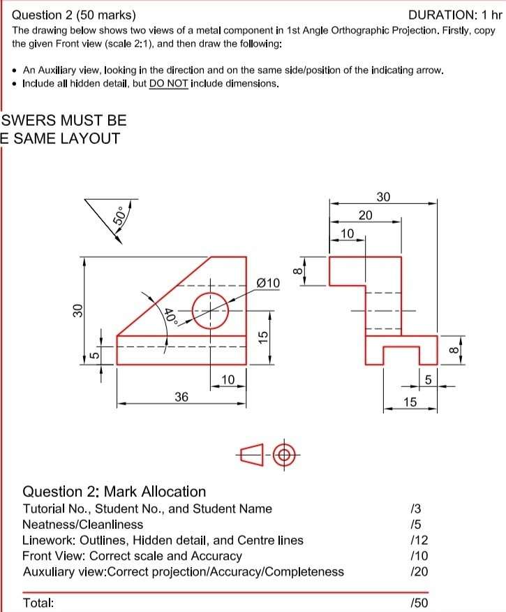 Solved Question 2 (50 marks) DURATION: 1 hr The drawing | Chegg.com