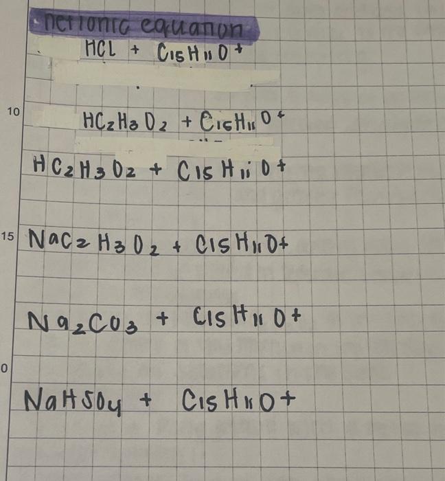 HC2H3O2+C15H11O+HC2H3O2+C15H11O+NaC2H3O2+ClSH11O+Na2C | Chegg.com