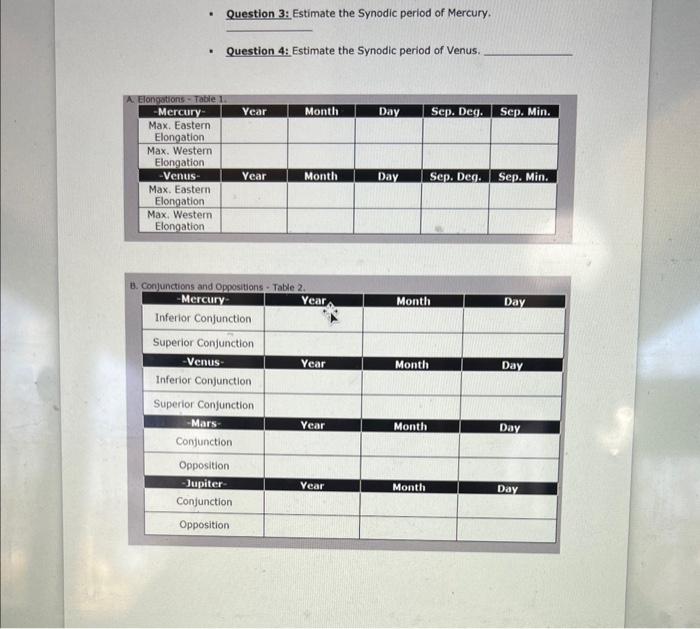 Solved Question 3 Estimate The Synodic Period Of Mercury