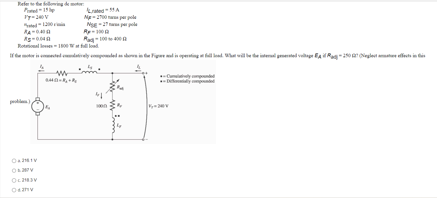 Solved If the motor is connected cumulatively compounded as | Chegg.com