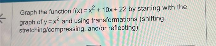 Solved Graph the function f(x)=x2+10x+22 by starting with | Chegg.com