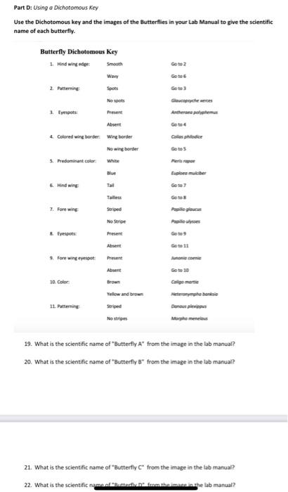 Part D: Using a Dichotomous Key Use the Dichotomous | Chegg.com