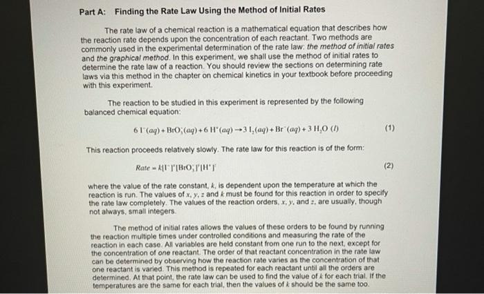 Solved Chemical Kinetics: The Method of Initial Rates | Chegg.com