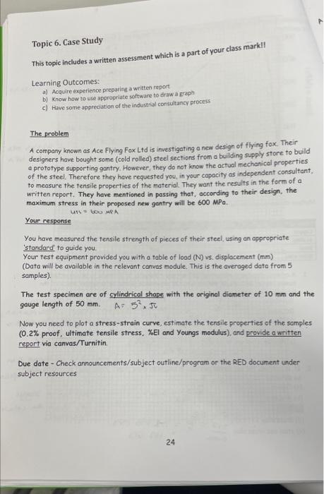 Solved Topic 6. Case Study This topic includes a written | Chegg.com