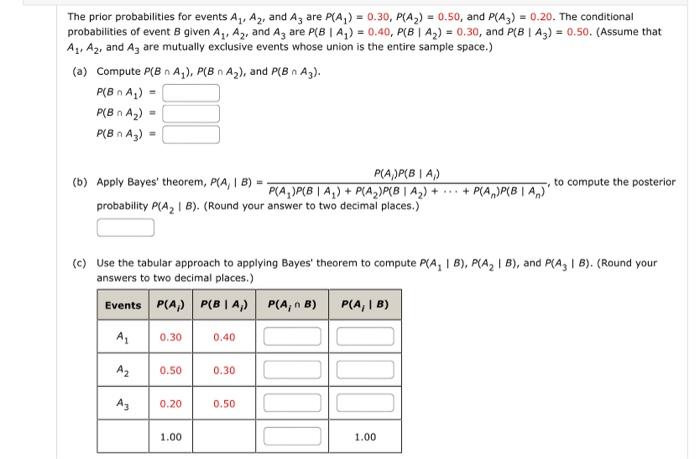 Solved The prior probabilities for events A₁, A₂, and A3 are | Chegg.com