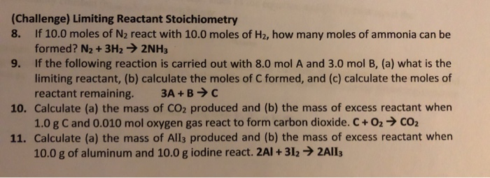 Solved (Challenge) Limiting Reactant Stoichiometry 8. If | Chegg.com