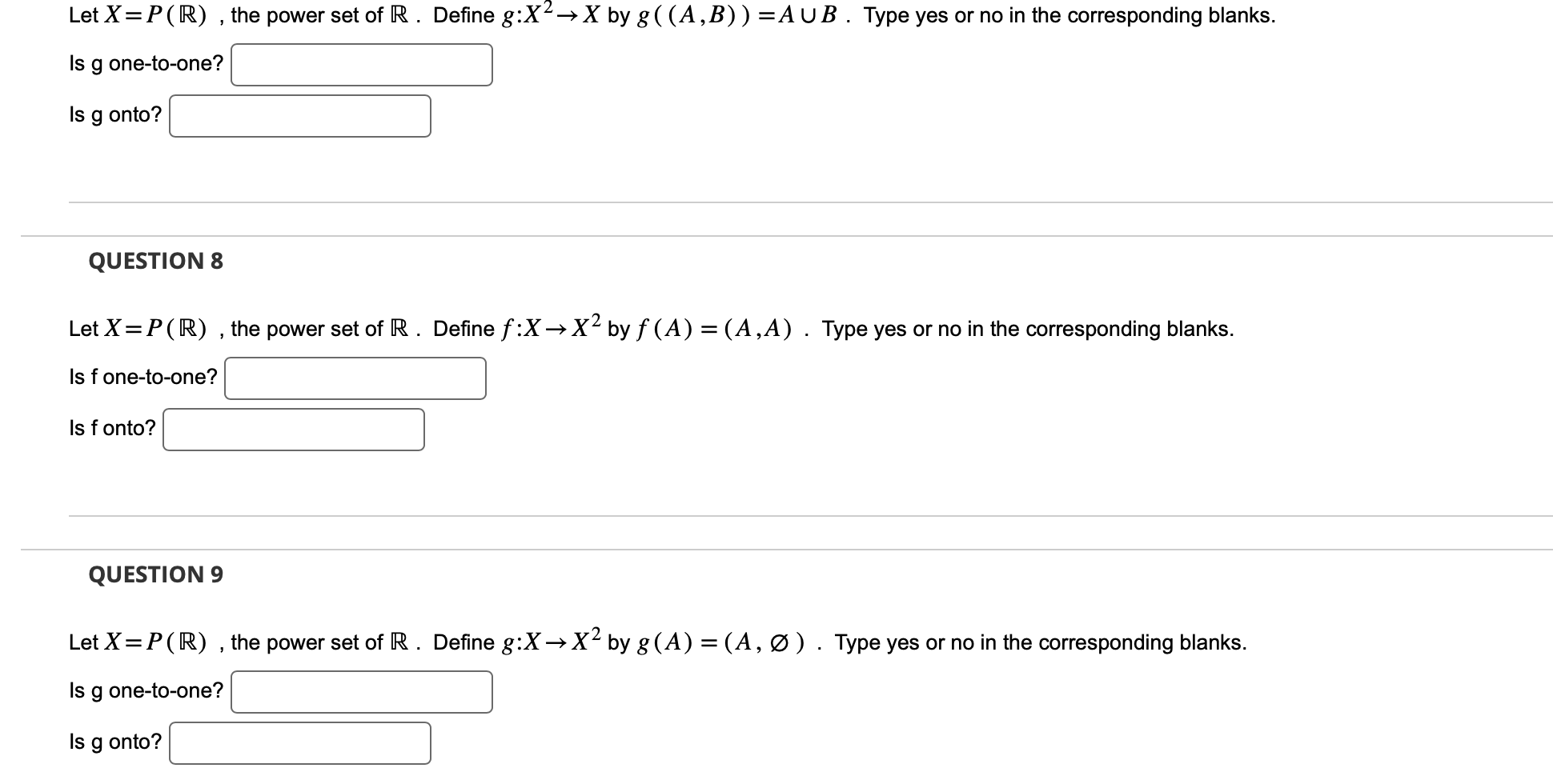 Solved Let x=P(R), ﻿the power set of R. ﻿Define g:x2→x ﻿by | Chegg.com