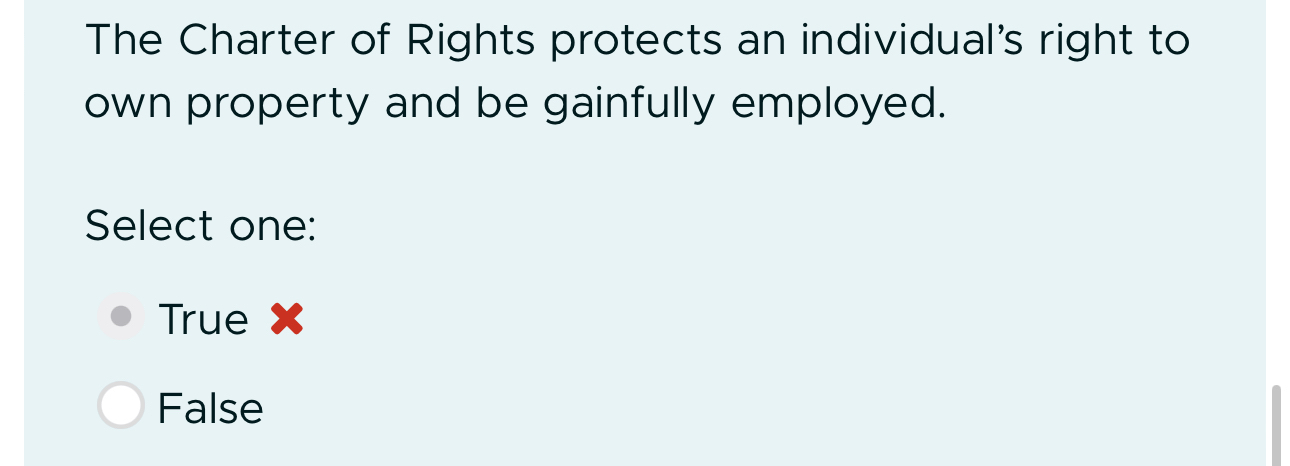 Solved The Charter of Rights protects an individual's right | Chegg.com