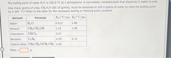 Solved The boiling point of water H2O is 100.0∘C at 1 | Chegg.com