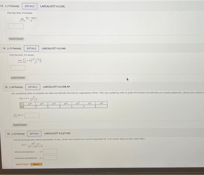Solved [-11 Points] LARCALCET7 4.5.036. Find the limit, if | Chegg.com