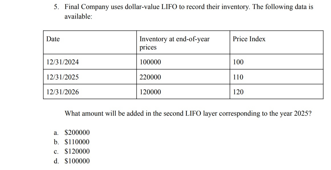 Solved Final Company uses dollar-value LIFO to record their | Chegg.com