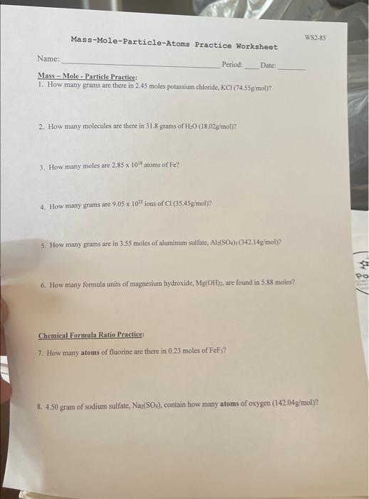 Solved Mass - Mole - Particle Practice: 1. How many grams | Chegg.com