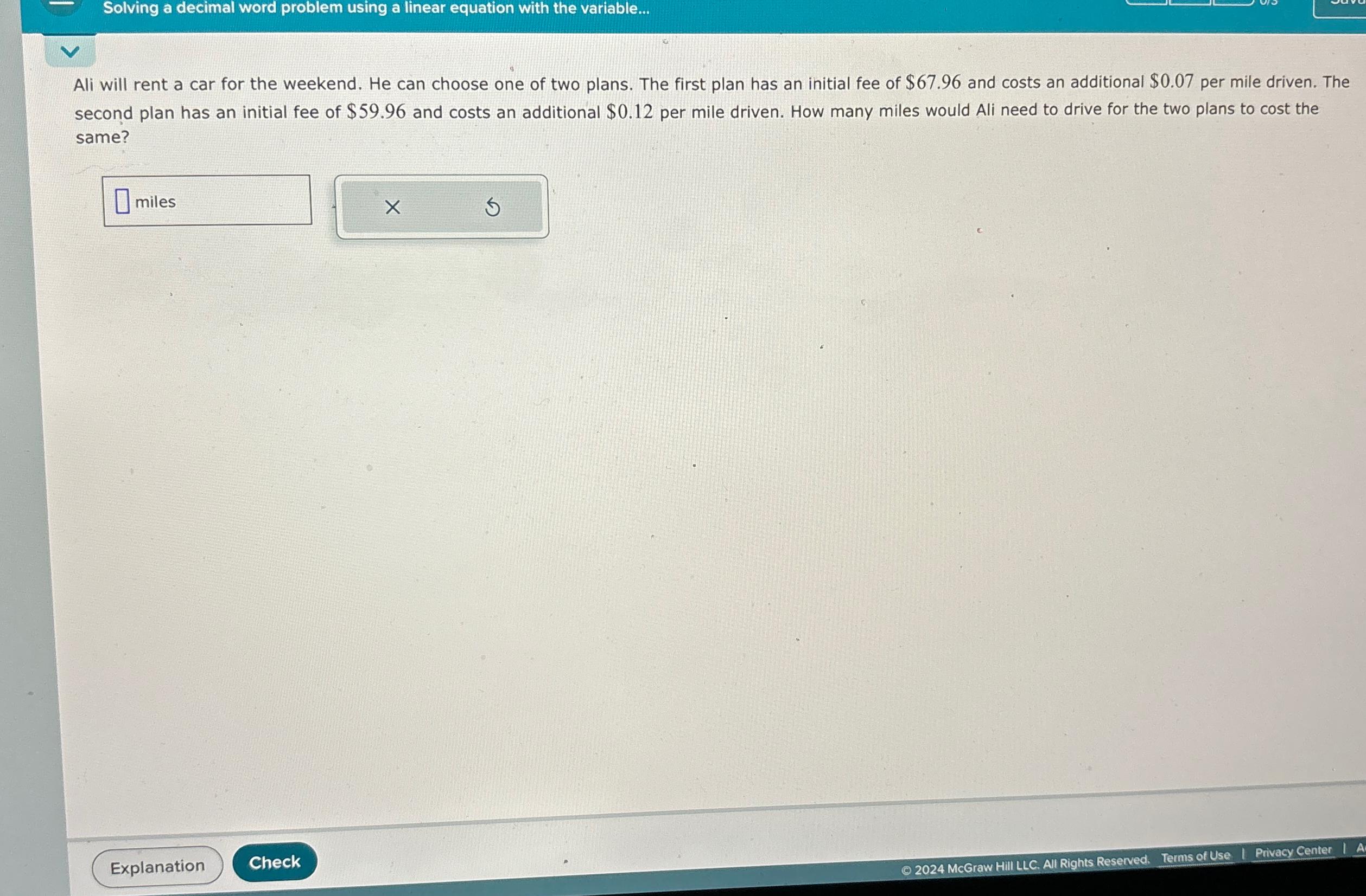 Solved Solving a decimal word problem using a linear | Chegg.com