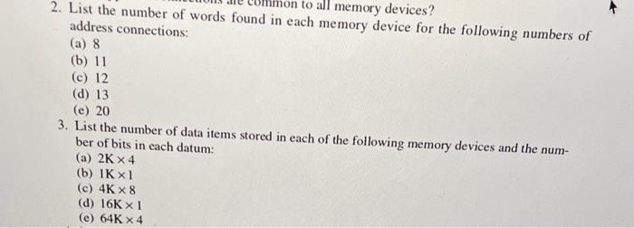 Solved 2. List the number of words found in each memory | Chegg.com