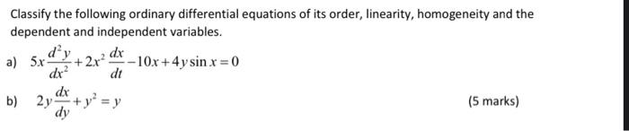 Solved Classify the following ordinary differential | Chegg.com