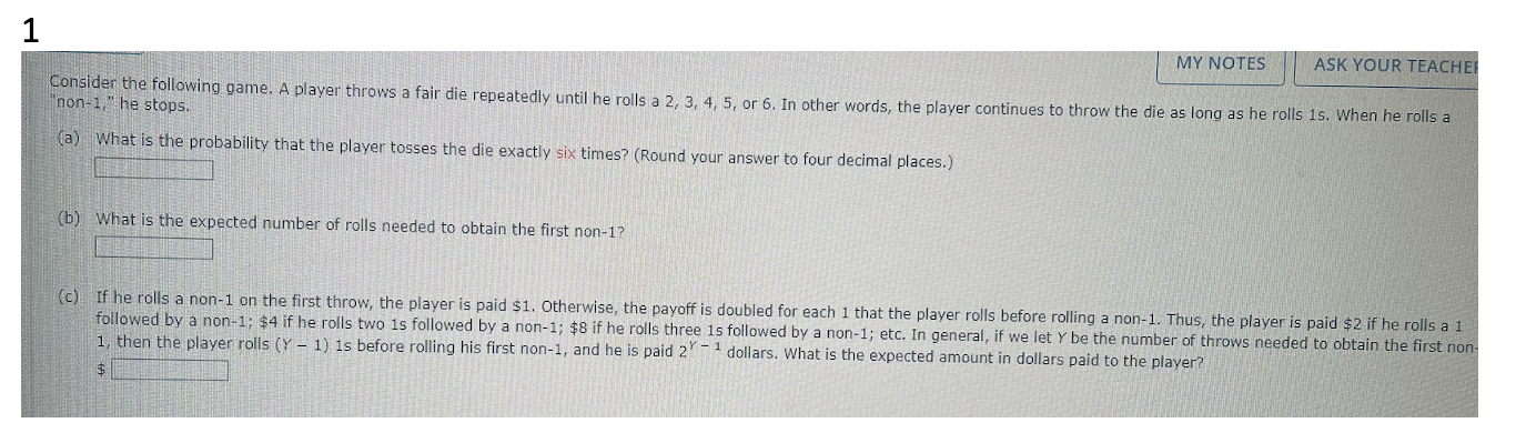 Solved Consider the following game. A player throws a fair | Chegg.com