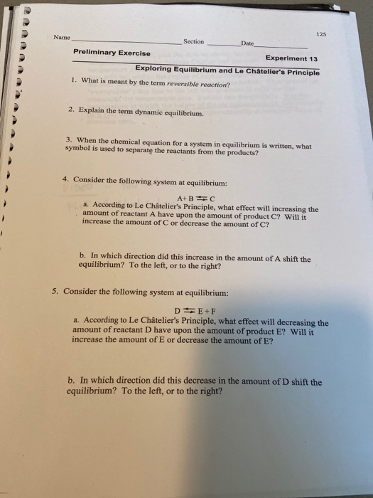 Solved Name Section Preliminary Exercise Experiment 13 | Chegg.com
