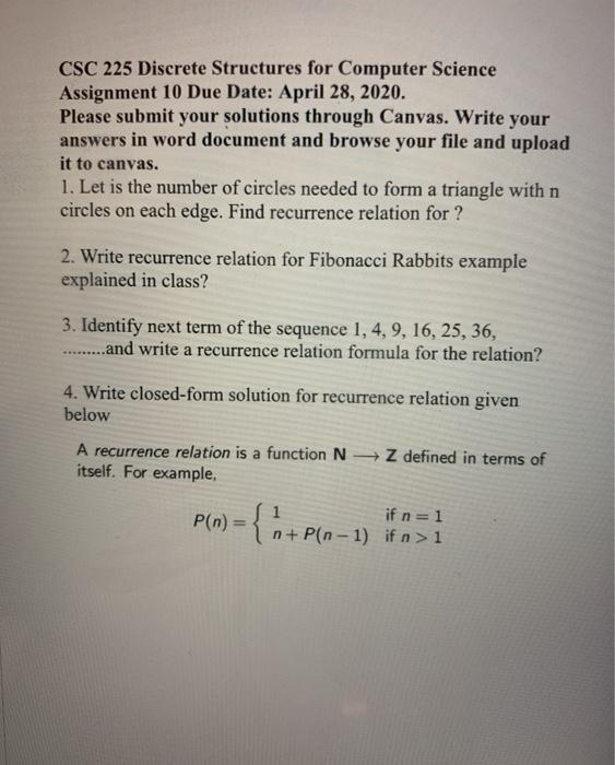 Solved CSC 225 Discrete Structures for Computer Science | Chegg.com