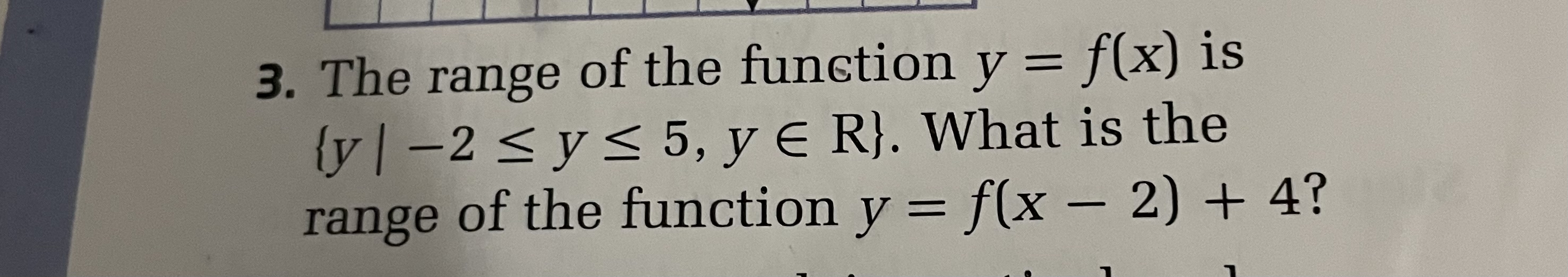 Solved The range of the function y=f(x) ﻿is {y|-2≤y≤5,yinR}. | Chegg.com