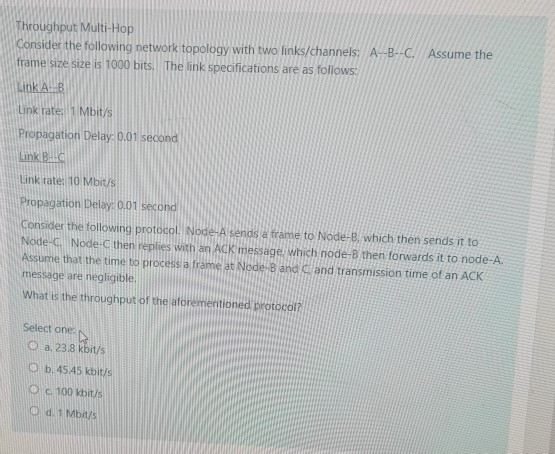 Solved Throughput Multi-Hop Consider the following network | Chegg.com
