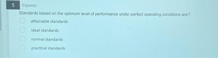 Solved Standards based on the optimum level of performance | Chegg.com