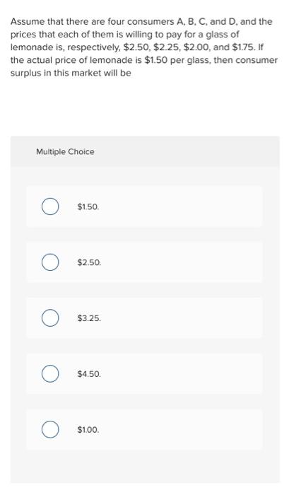 Solved Assume that there are four consumers A, B, C, and D, | Chegg.com