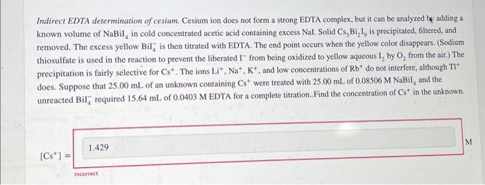 Solved Indirect EDTA determination of cesium. Cesium ion | Chegg.com