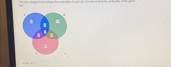 Solved The Venn diagram here shows the cardinality of each | Chegg.com
