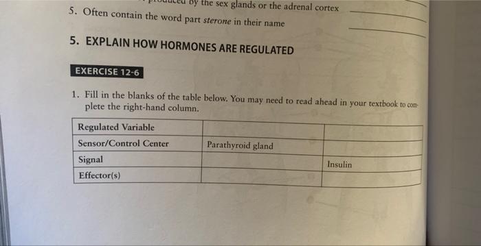 Solved 5. EXPLAIN HOW HORMONES ARE REGULATED EXERCISE 12-6 | Chegg.com