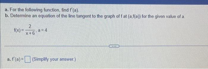 Solved a. For the following function, find f′(a). b. | Chegg.com