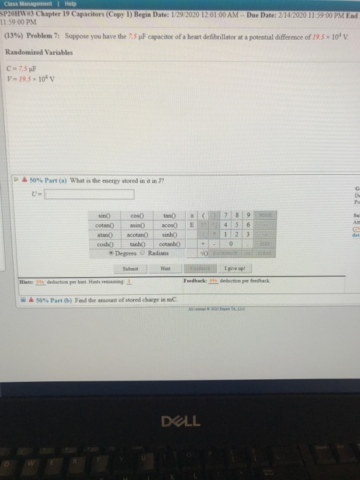 Solved Class Management | Help SP20HW3 Chapter 19 Capacitors | Chegg.com