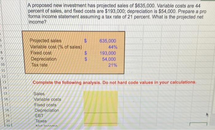 Solved A proposed new investment has projected sales of | Chegg.com
