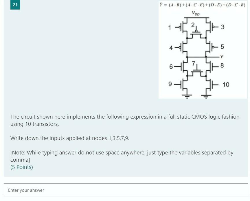 Solved 21 ỹ = (A - B)+(A.C- E)+(D-E)+(D-C-B) VOD 1 3 4 5