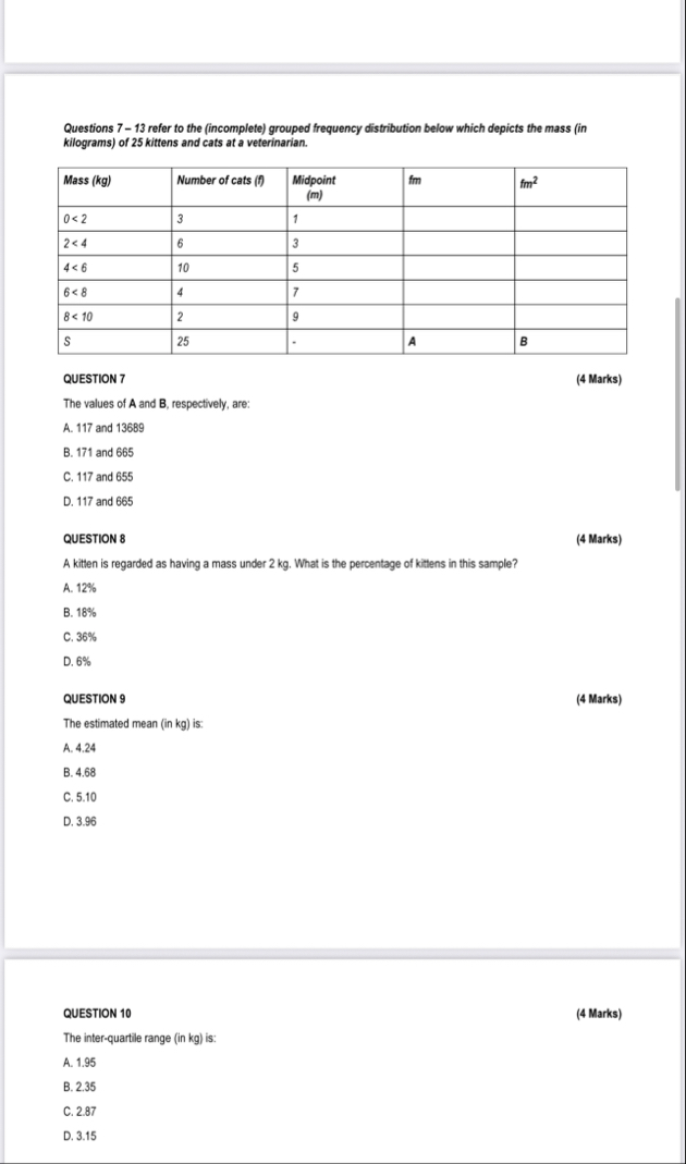Solved Questions 7-13 ﻿refer to the (incomplete) ﻿grouped | Chegg.com