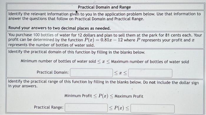 Solved Practical Domain and Range Identify the relevant | Chegg.com