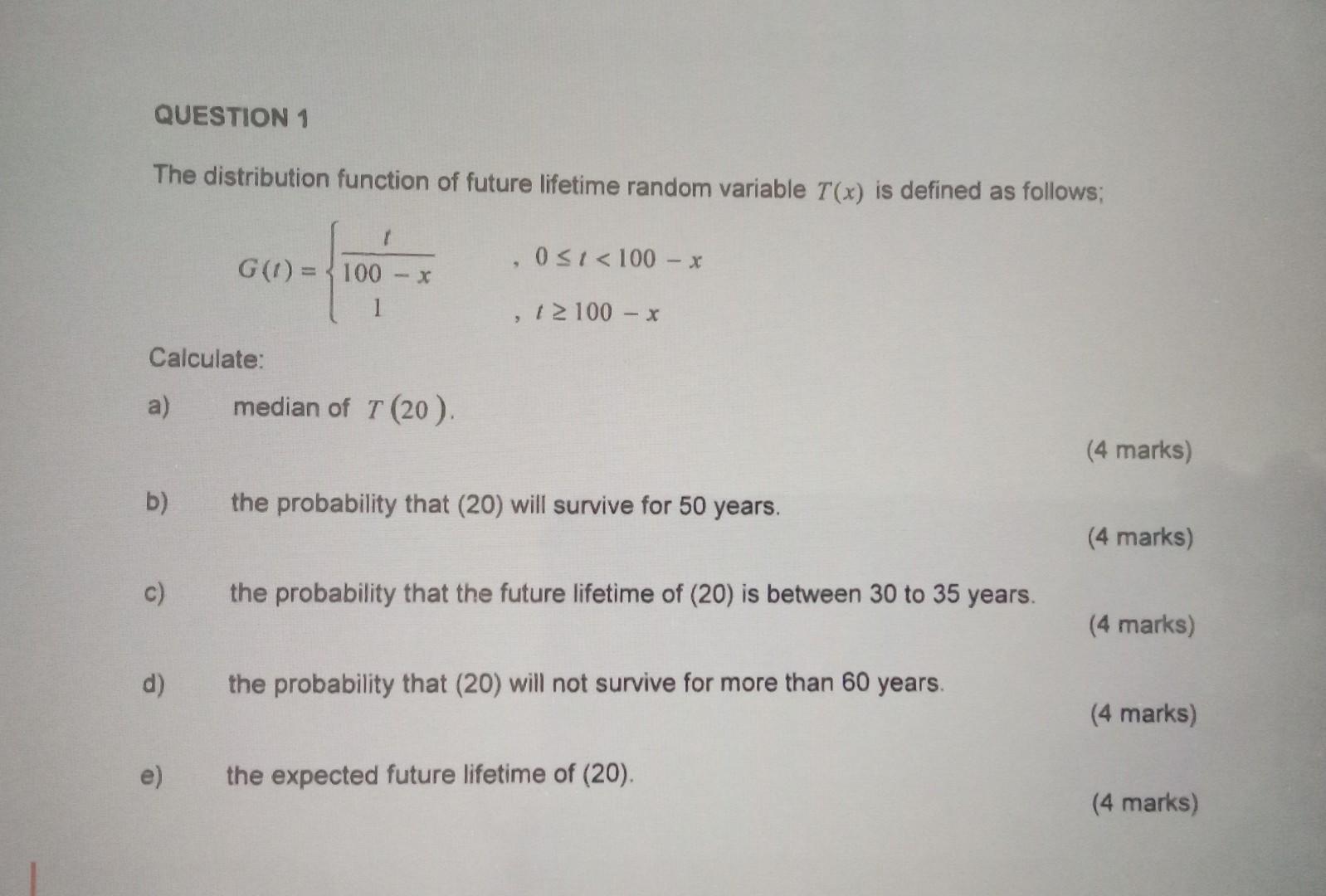 Solved The distribution function of future lifetime random | Chegg.com
